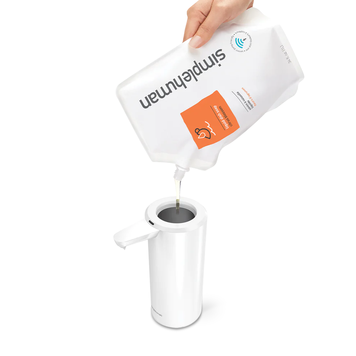 rechargeable 14 oz. liquid sensor pump with dual caddy bundle - simplehuman